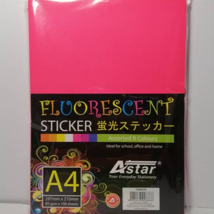 ASTAR A4 FLUORESCENT STICKER 100's （85GSM）(FS850) | Shopee Malaysia