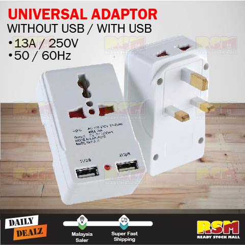 Universal Socket 3 Pin Plug Adaptor Travel Adapter USB/Non USB Charging ...
