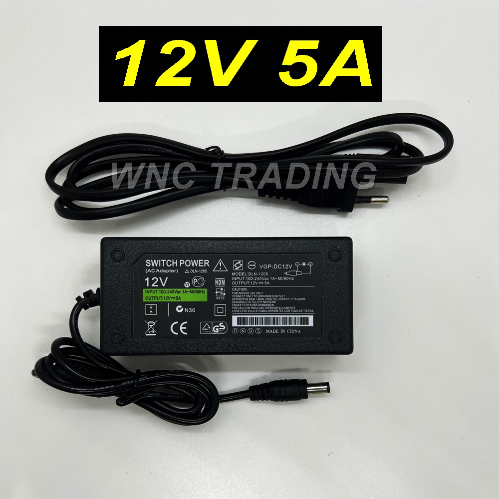 AC/DC POWER ADAPTER INPUT 100-240V~50/60HZ OUTPUT 12V 5A WITH POWER CORD | Shopee Malaysia