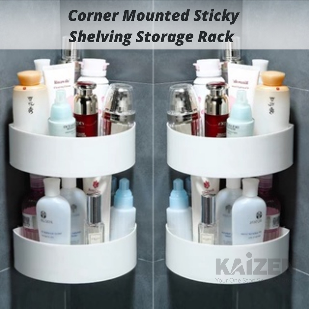 Bathroom Wall & Corner Mounted Sticky Shelving Storage Rack shampoo ...