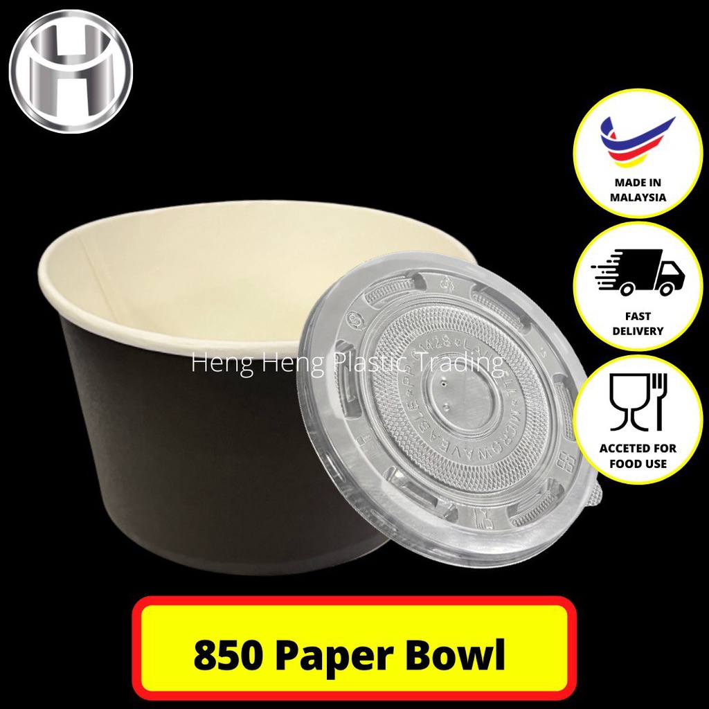 850ml Disposable Paper Bowl with Lid ( 50pcs± ) Brown/White/Black - 850 ...