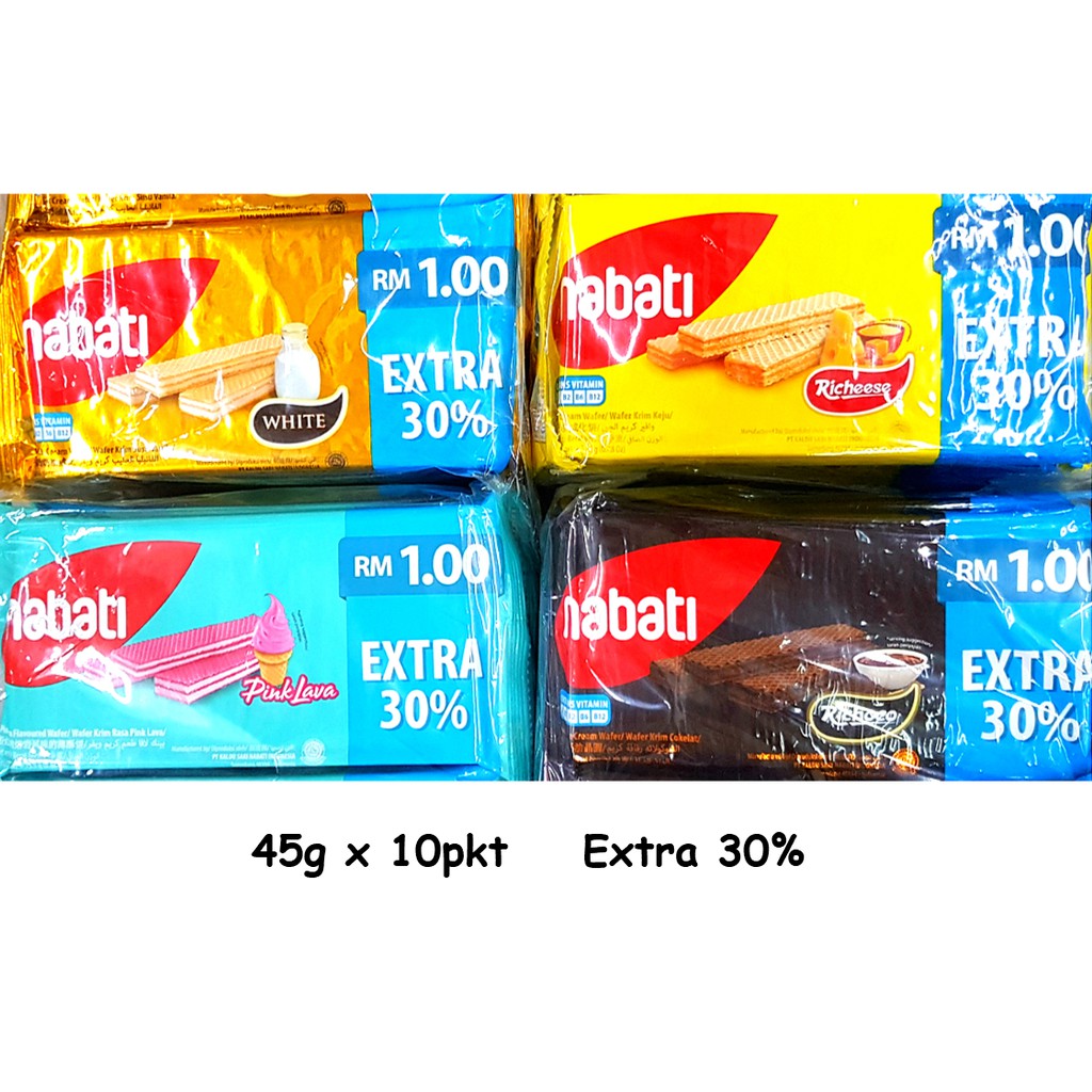 10pkt x 37g Nabati Wafer Extra 30% Richoco Richeese Chocolate Strawberry Cheese White Milk Pink ...