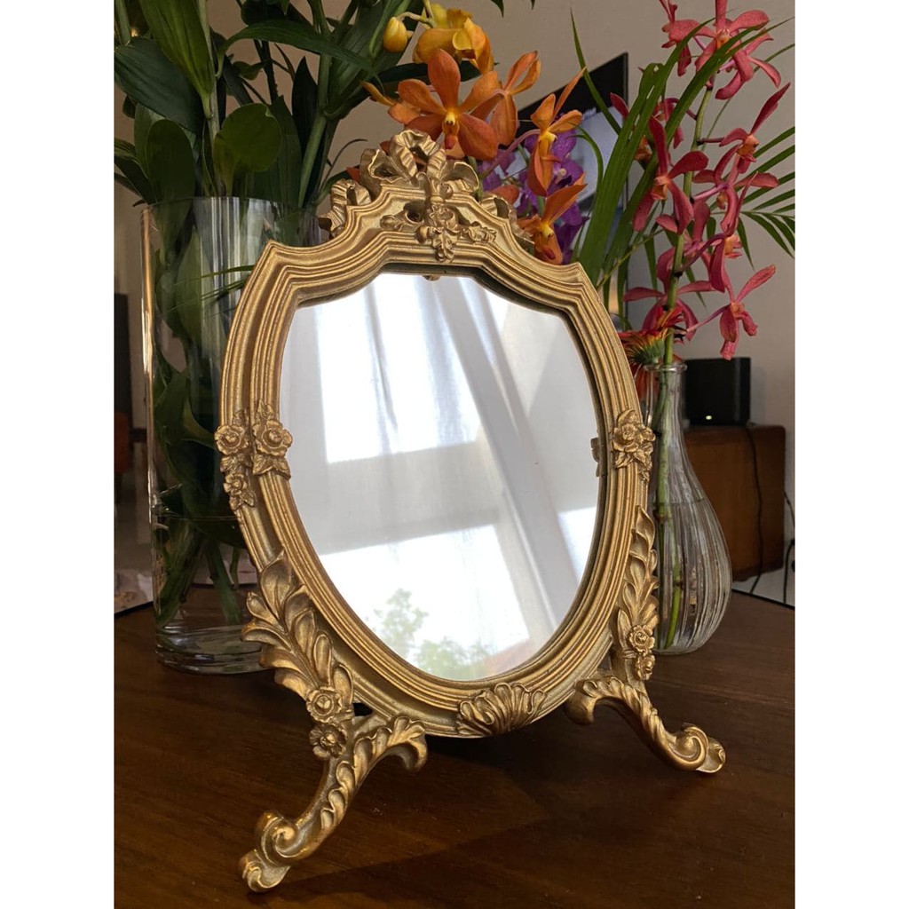 Gold Vintage Mirror Tray CERMIN Make up RESIN MATERIAL HEAVY READY ...