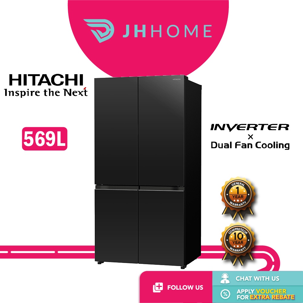 Hitachi 569L Inverter 4 Door French Bottom Freezer Refridgerator R ...