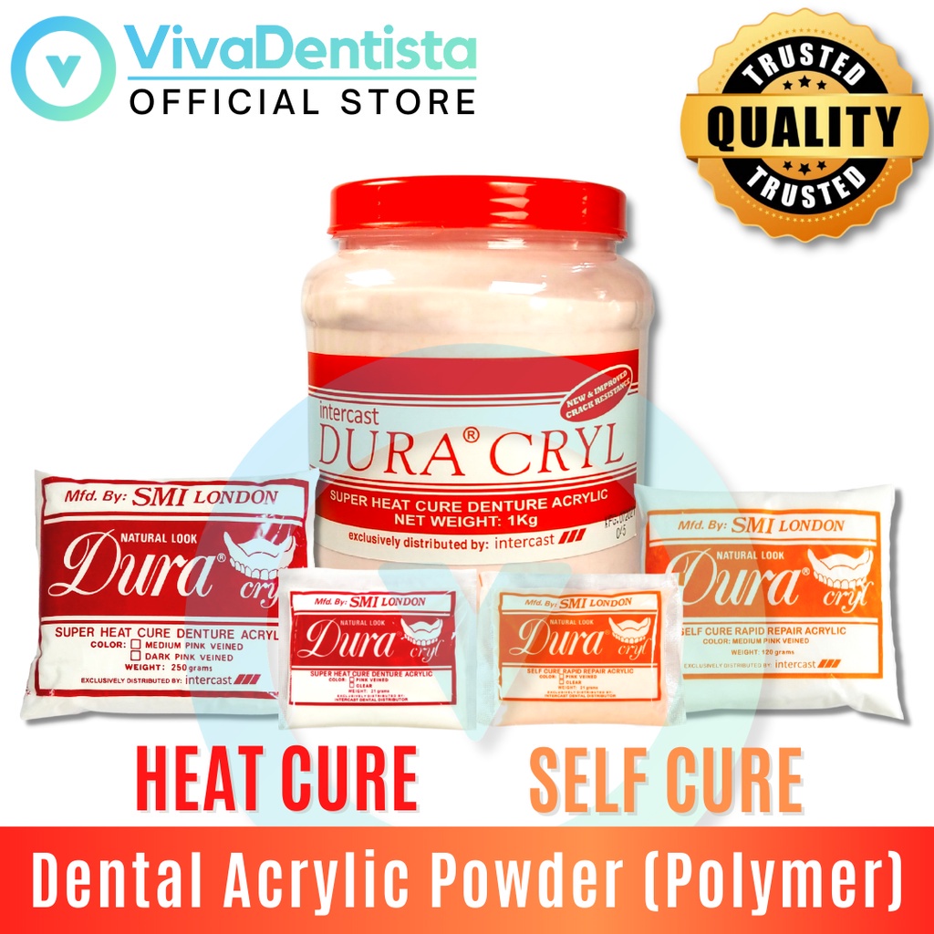 Dental Acrylic Powder Polymer (Heat Cure Clear 250g Self Cure Pink 120g ...