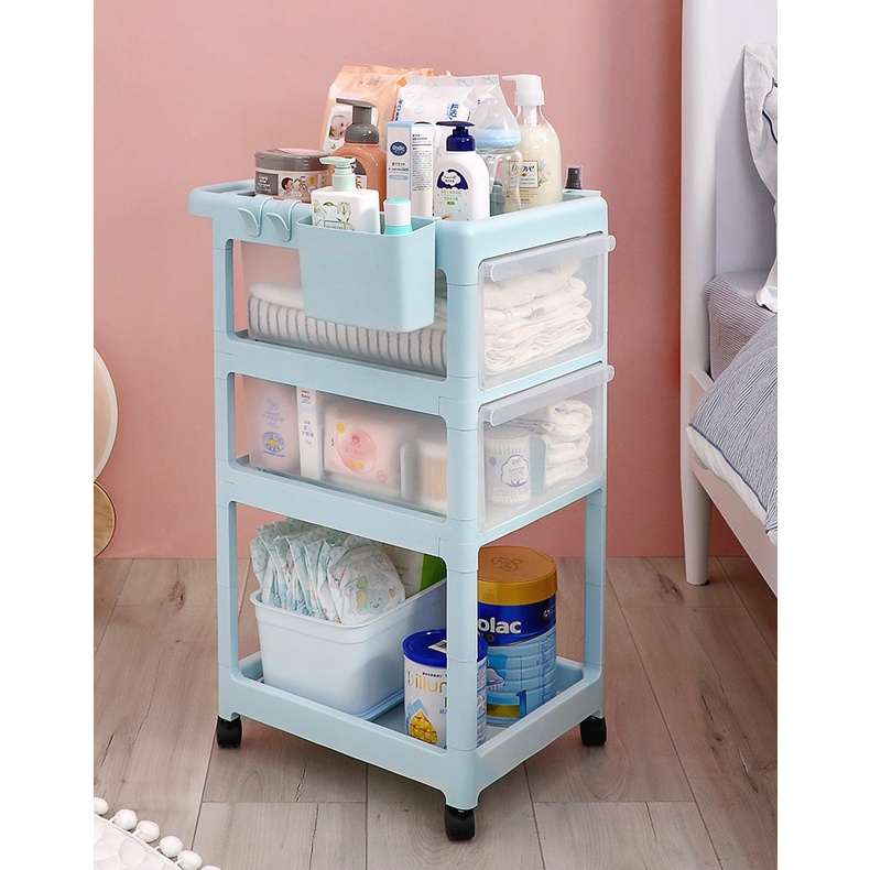 Baby Storage Rack 3 Tier Layer Multipurpose Storage Trolley Anti Dust ...