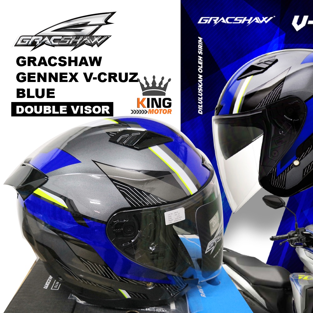 GRACSHAW HELMET H-SERIES V-CRUZ BLUE (DOUBLE VISOR) | Shopee Malaysia
