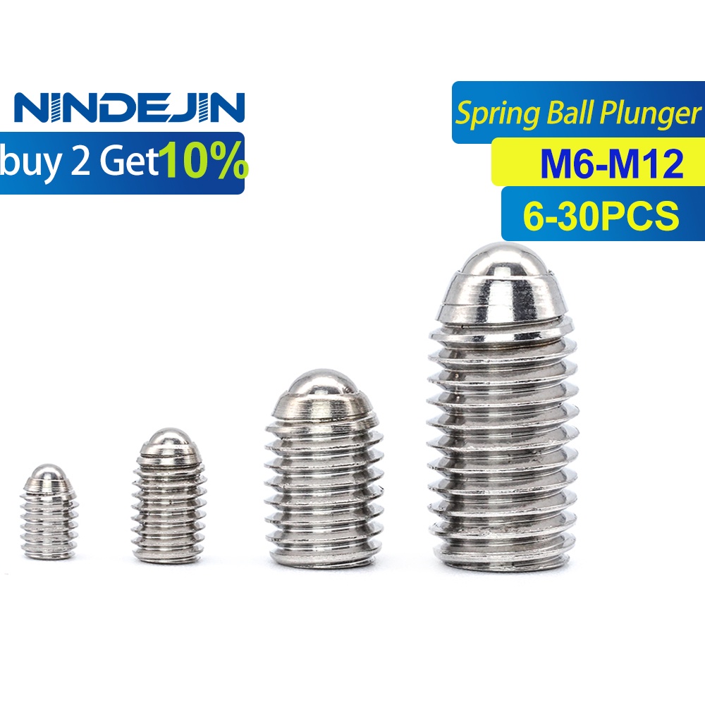 NINDEJIN 6-30pcs Metric Spring Plunger Hexagon Set Screw M6/M8/M10/M12 ...