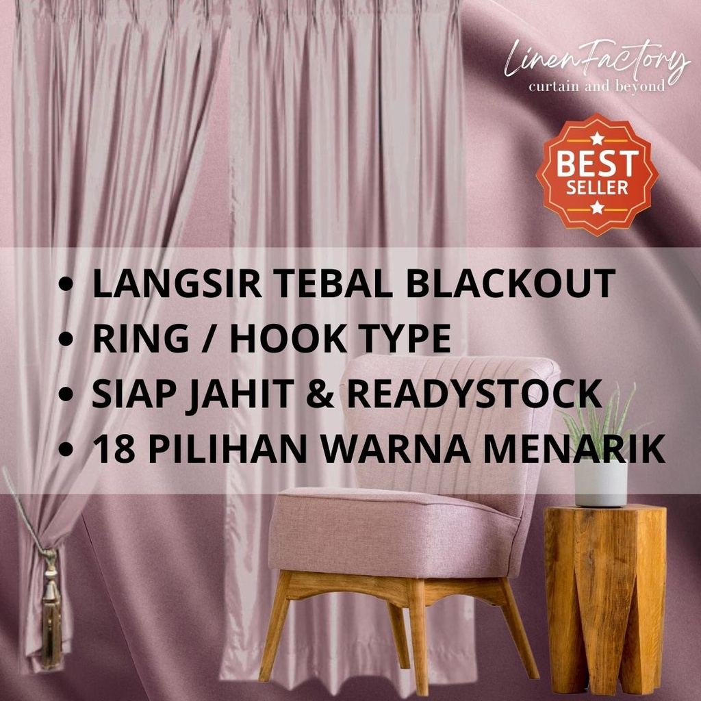 RIYANA DUSTY PINK curtain, langsir tingkap murah, langsir semi blackout ...