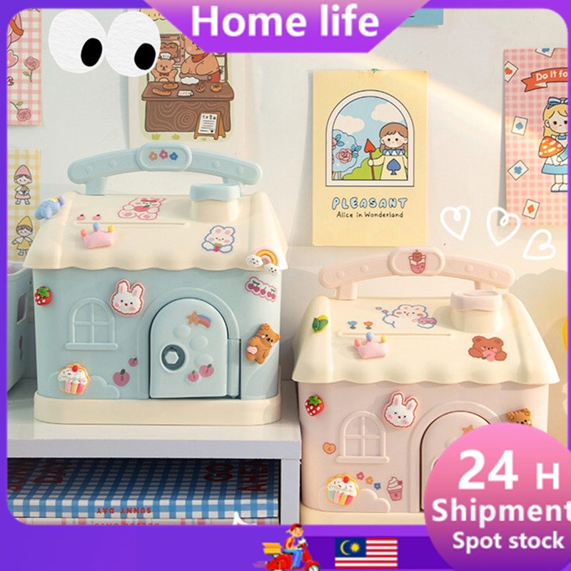 [Ready Stock]Kawaii Piggy Bank Lock Large Organizer Storage Box Cute ...