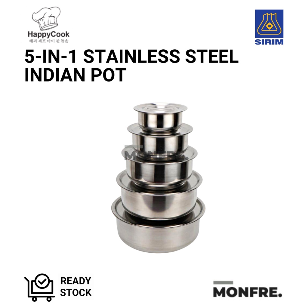 HappyCook Jumbo 5-in-1 Stainless Steel Indian Pot 15-23cm Stock Pot ...