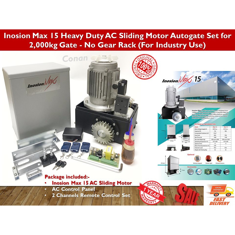 Inosion Max 15 Heavy Duty AC Sliding Motor Autogate Set for 2,000kg ...