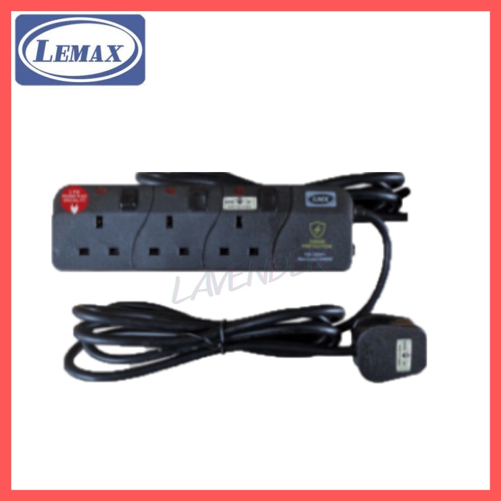 [SIRIM] LEMAX Extension Socket 3 / 4 / 5 Gang Surge Protection 2M Black ...
