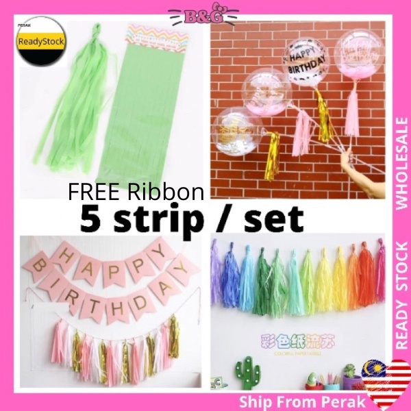 5pcs Long Tassel Tissue Paper Pom Pom Foil Garland Tinsel Banner ...