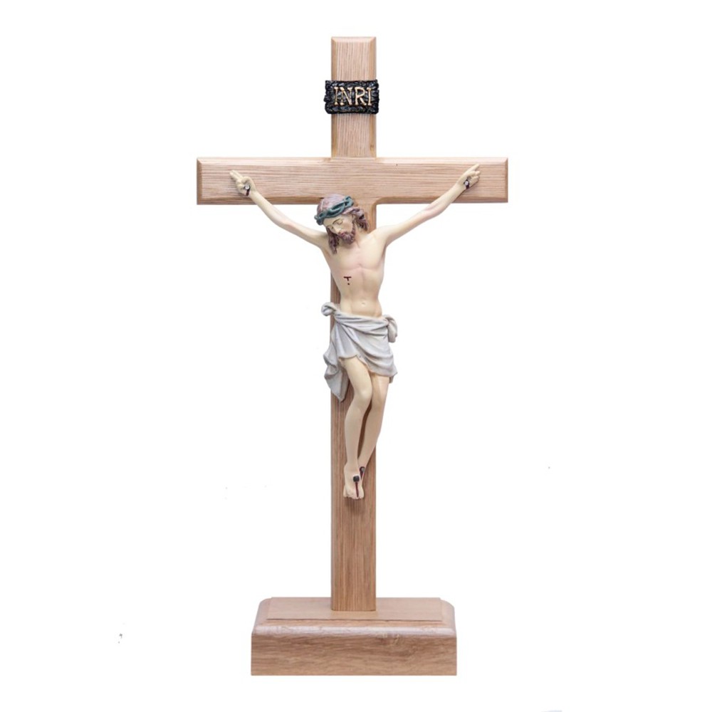 Premium White Oak Catholic Sitting Cross Imported Poly 39cm/ Catholic ...