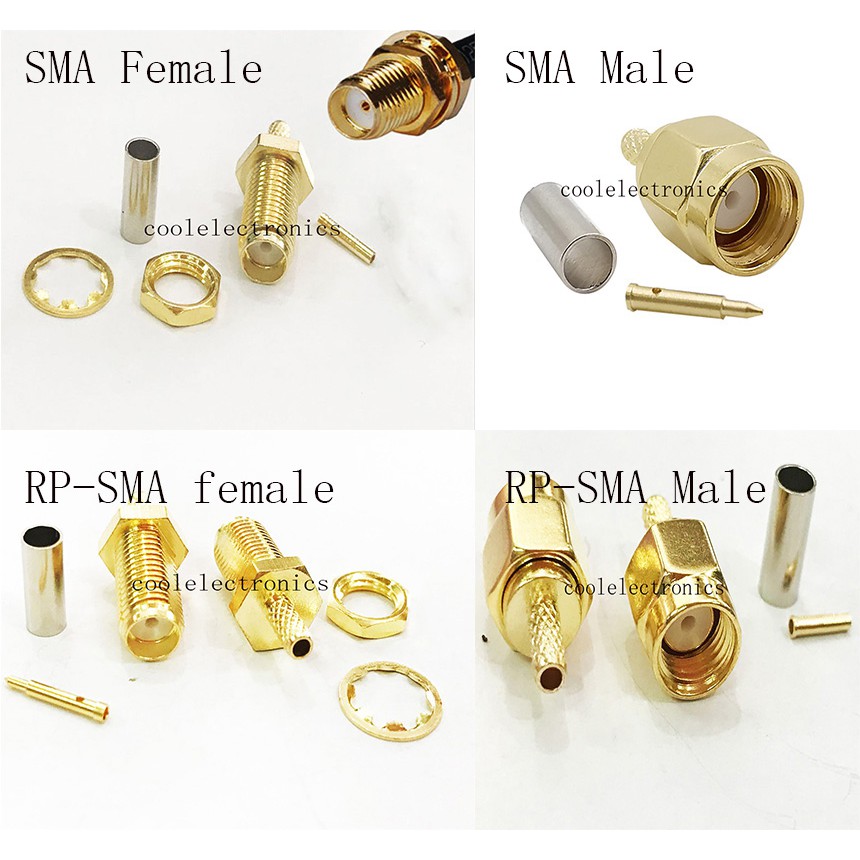 10pcs SMA female / Male RP-SMA Female RP-SMA Male Coaxial Crimp cable for RG174 RG316 Cable ...