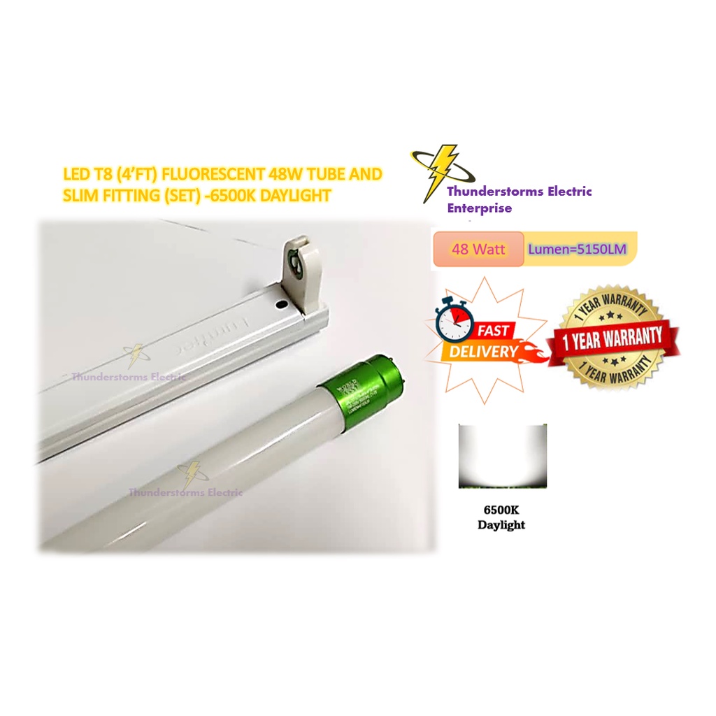 LED T8 Fluorescent Tube Extra Bright 4 Feet 45W/50W/58W Lampu ...