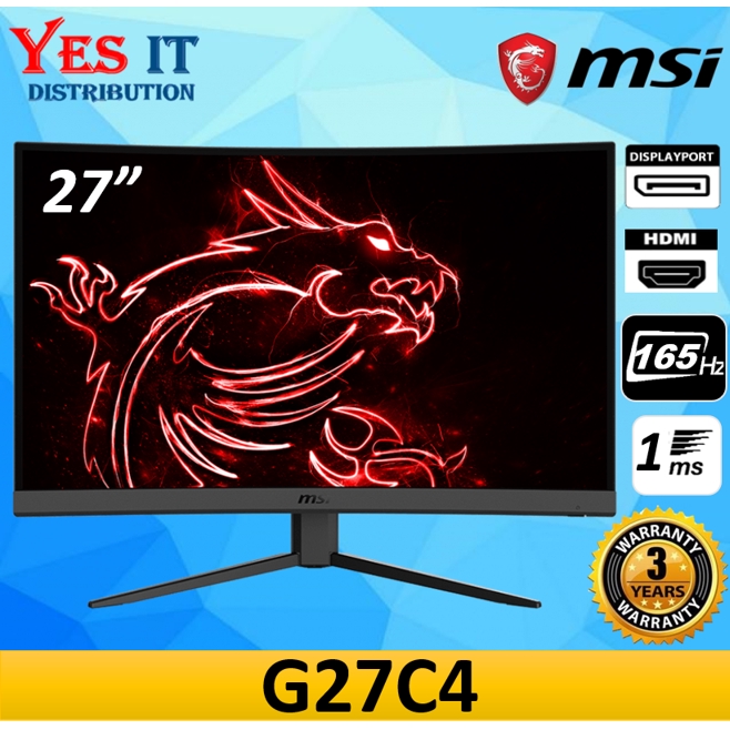 MSI Optix G27C4 27 " 165Hz 1ms 1920 x 1080 FHD VA Curved Gaming Monitor ...