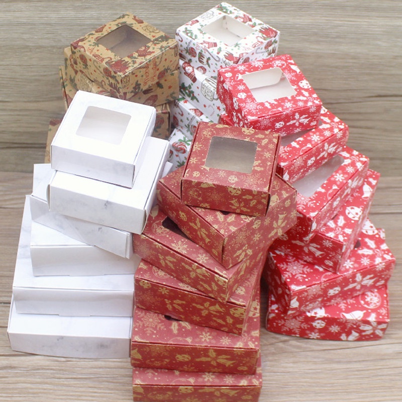 10Pcs 5.5x5.5x2.5cm/9x9x4cm Candy Paper Gift Red Snow Cute Size Gifts ...