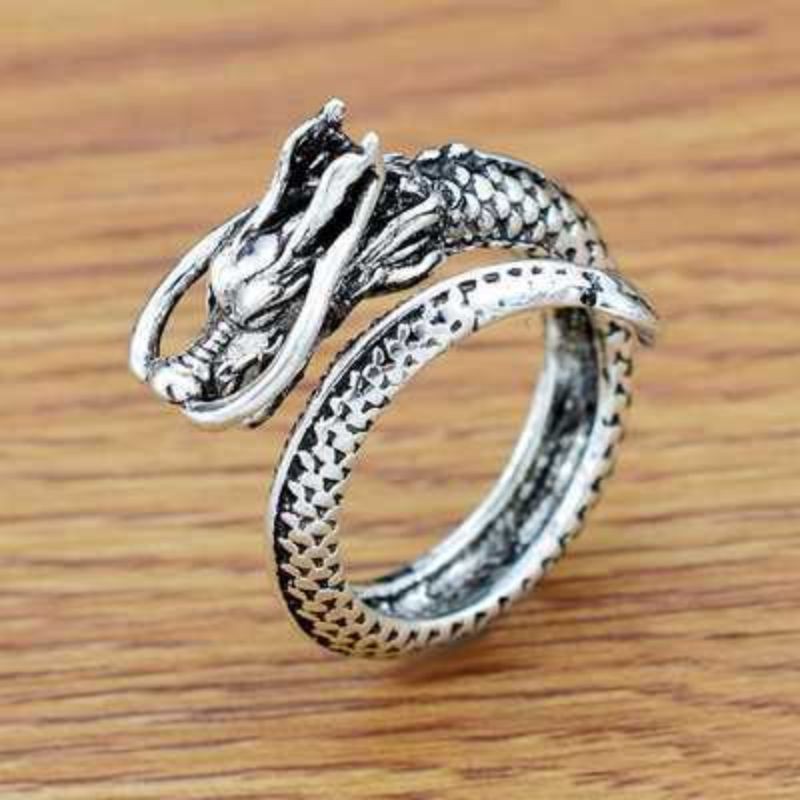 Mens Silver Dragon Stainless Steel Animal Rings Fashion Punk Jewelry ...