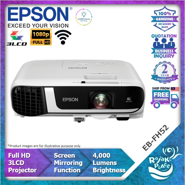 Epson EB-FH52 Full HD 3LCD Wireless Projector 4000 Ansi Lumen 1920 x ...