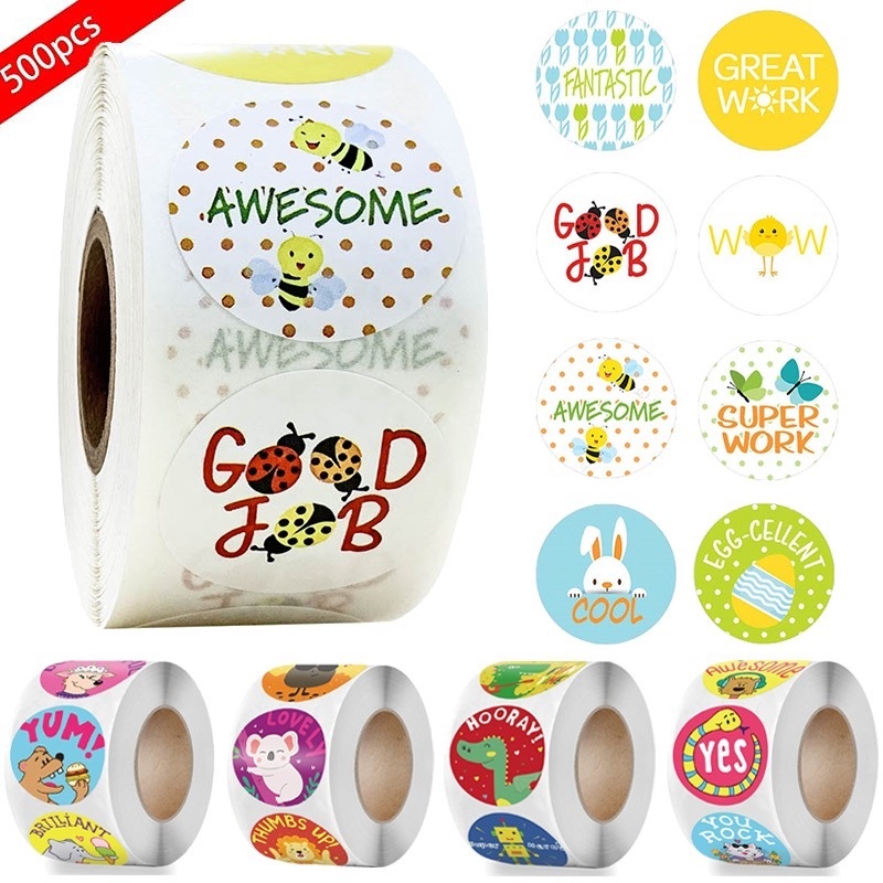 500pcs/roll Cute Reward Stickers for School Encouragement 1inch Paper ...