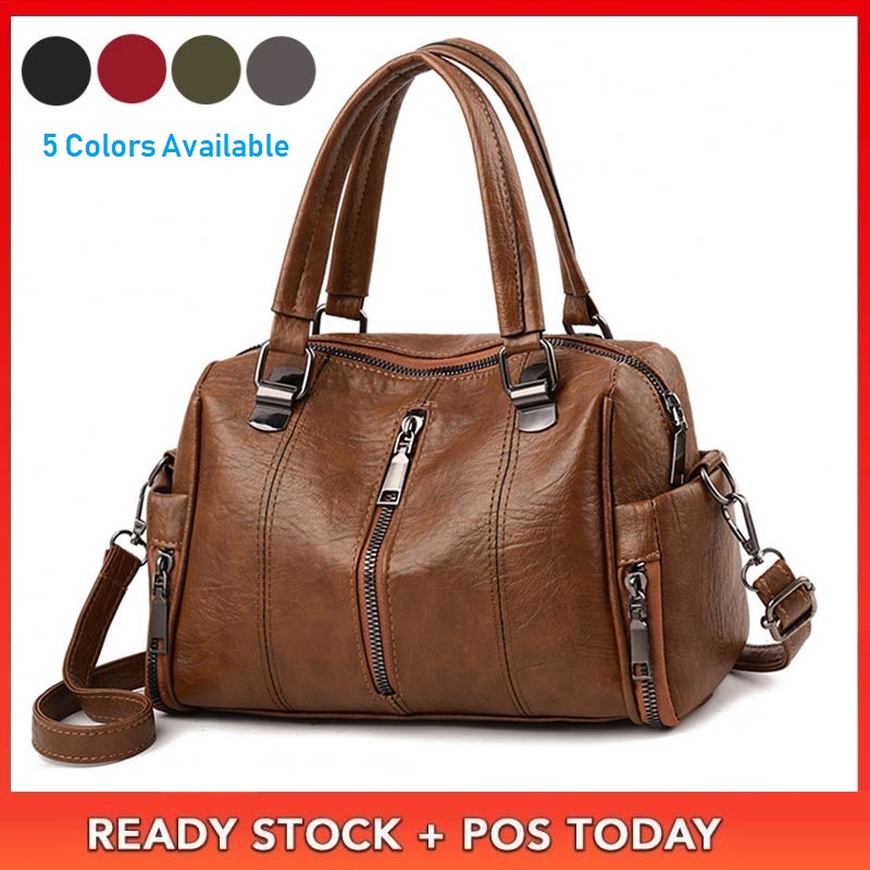 Women Retro Leather Top-Handle Handbags Functional Shoulder Crossbody ...