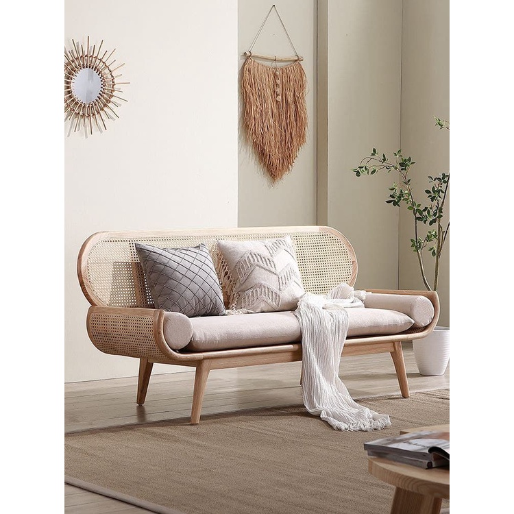 [PRE ORDER] ORION Rattan Sofa Nordic Minimalist Boho Style Solid Wood ...