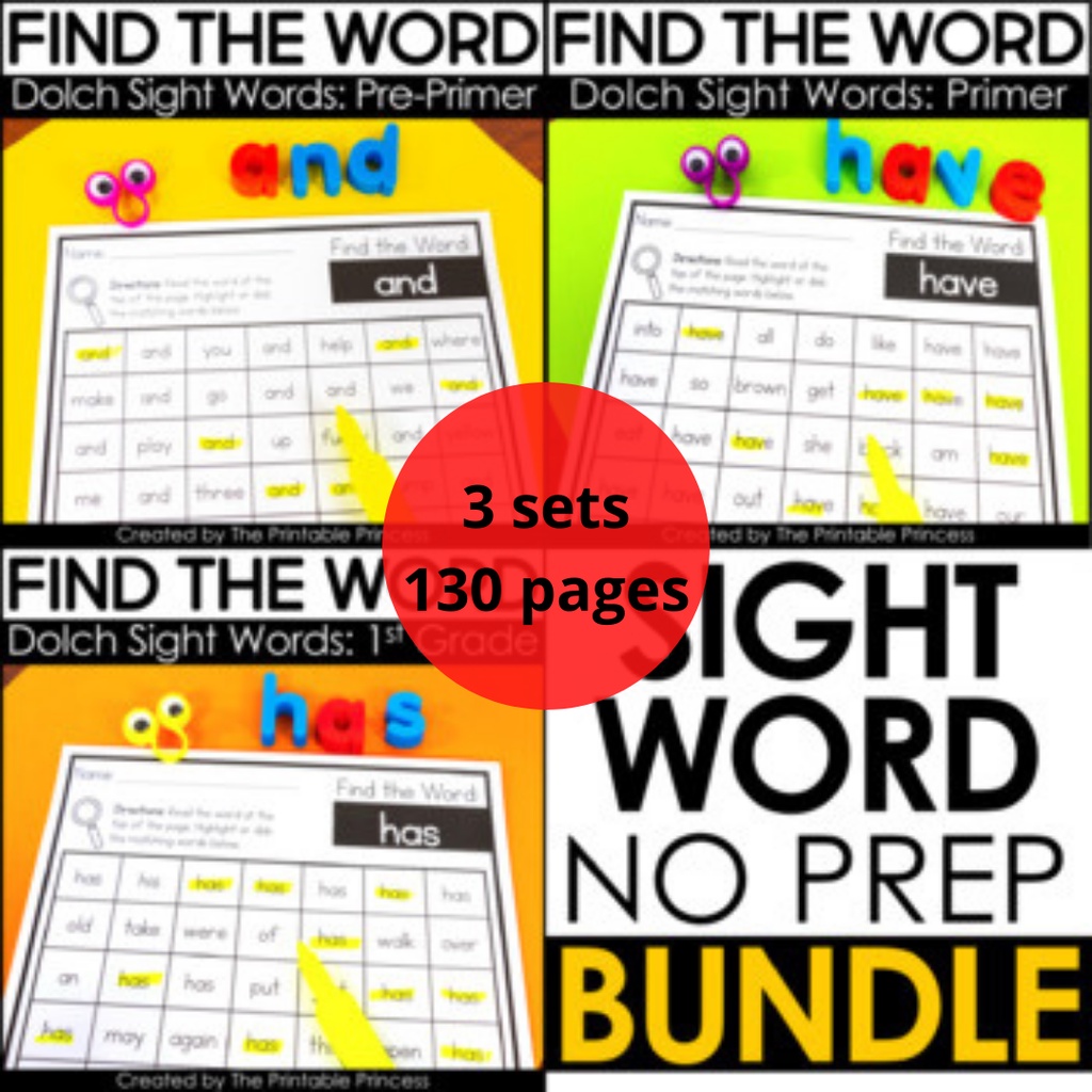(PDF) kindergarten sight word worksheets 3 sets 130 pages SOFTCOPY ...