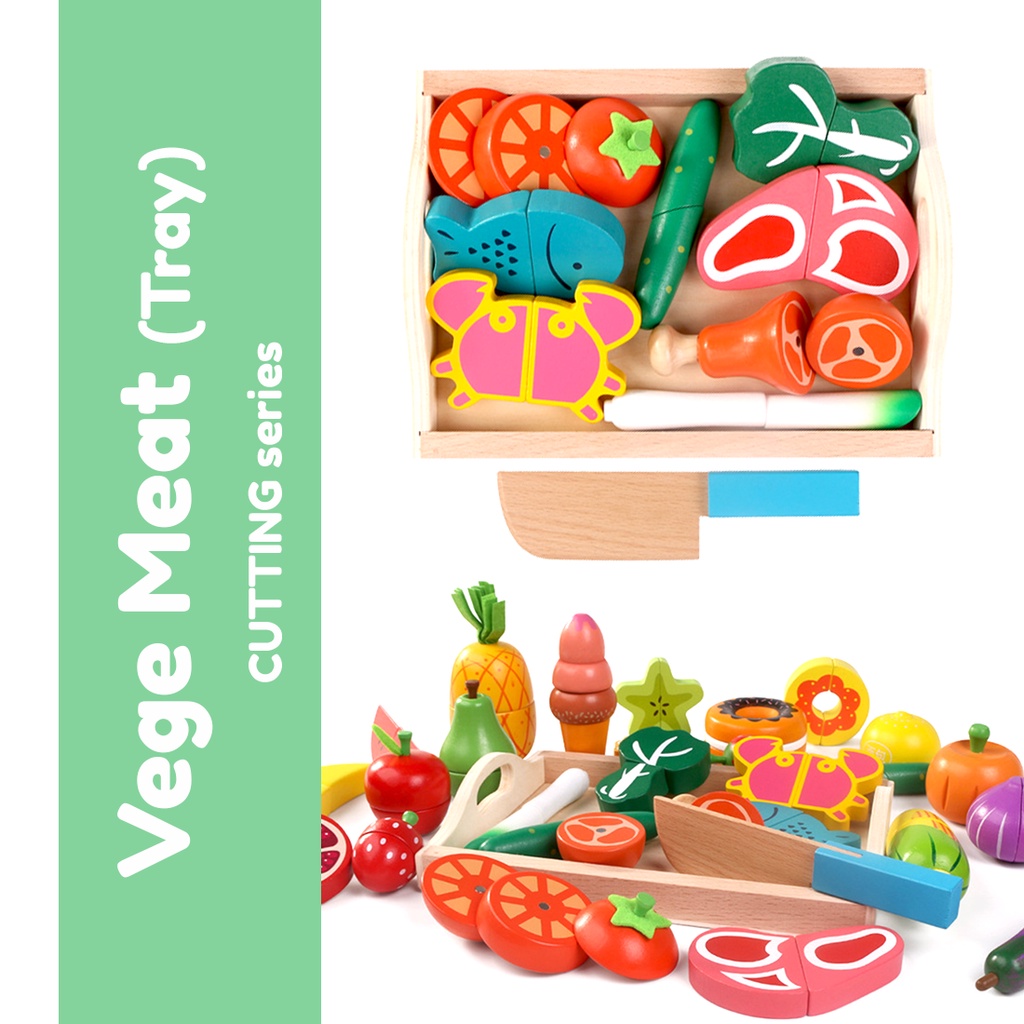 Realeos Kitchen Wooden Magnet Food Cutting Fruit Vegetable Meat Fish ...