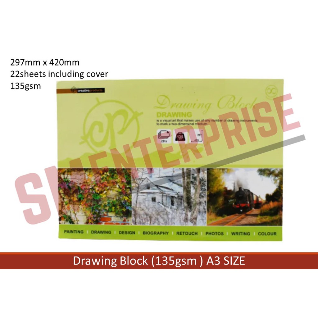 CP A3 Drawing Block135gsm (20sheet / book) 297mm x 420mm (A3) | Shopee ...