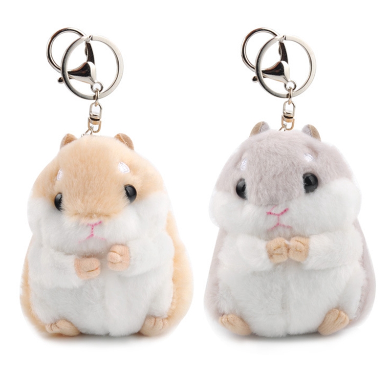 Mini Hamster Pom Pom KeyChains Women fluffy Toy Doll Bag Car Key Ring ...
