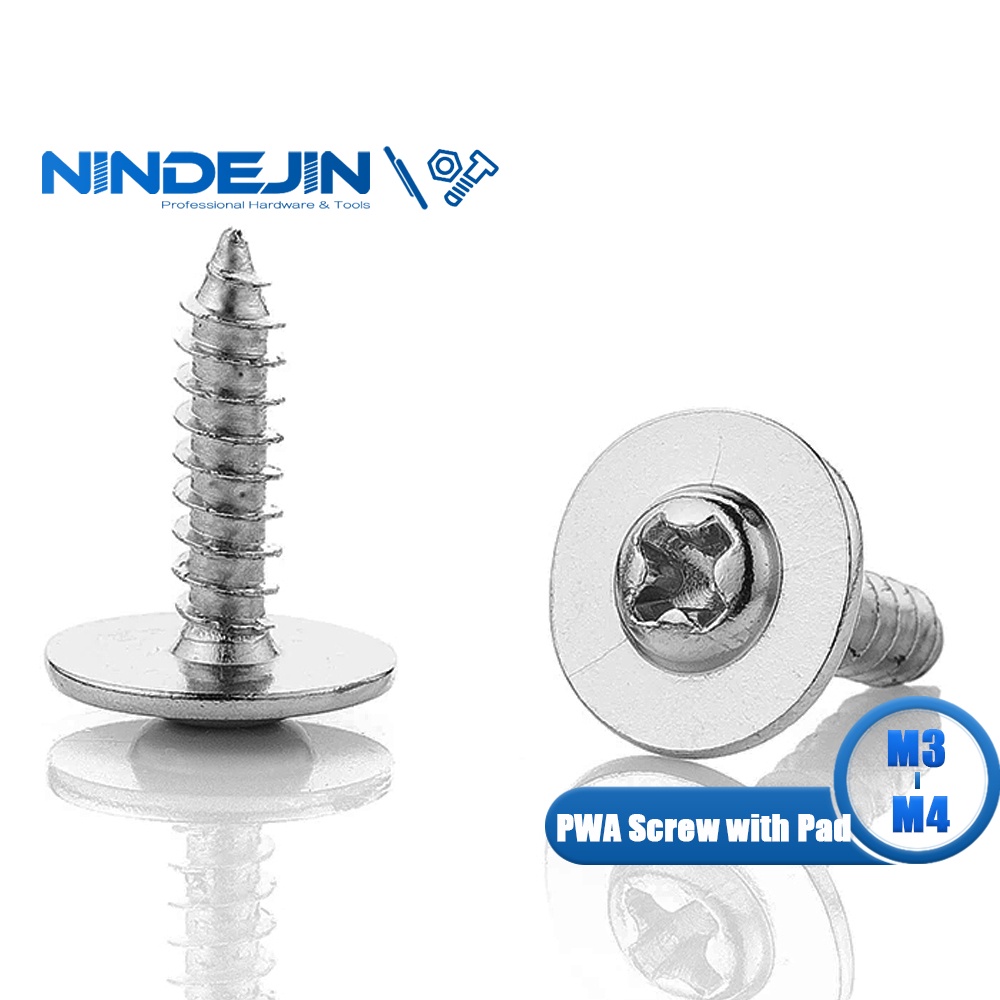 NINDEJIN Self Tapping Screw Nickel Plated M3 M4 Cross Round Head With Washer Carbon Steel Screw ...
