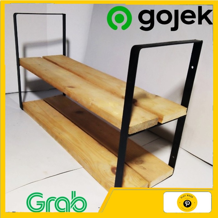 KAYU Wide stacking wall shelves on iron and wood for vintage minimalist ...