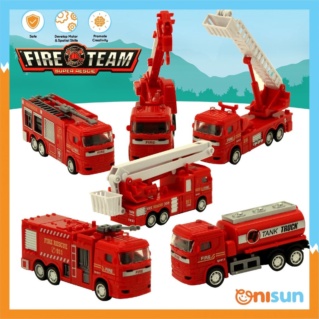 【Ready Stock】Kids Boy 7 in 1 Push Pull Bomba Fire Fighter Rescue Car ...