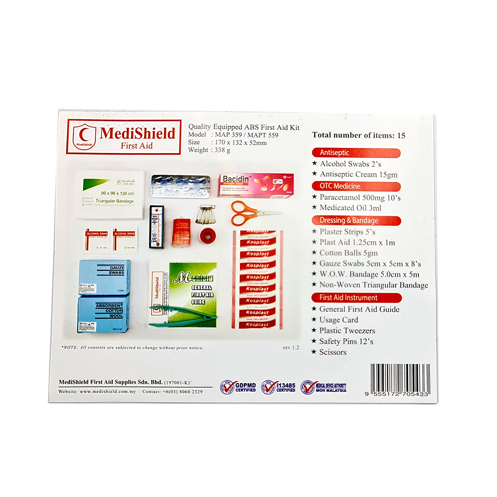 Peti Kecemasan /First Aid Kit Box 15 items Inc Paracetamol [NW RED ...