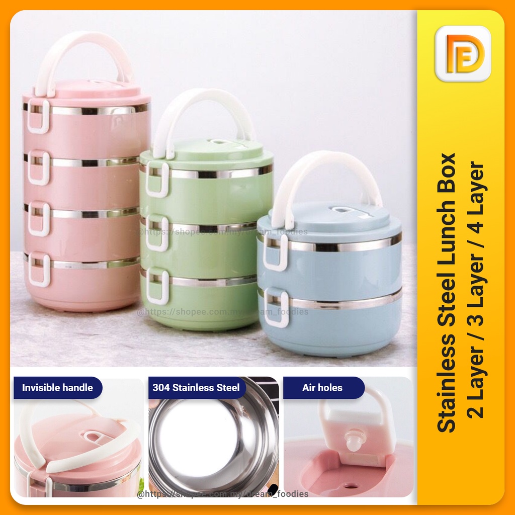 Multi Layer Lunch Box Stainless Steel Tiffin Thermal Food Container Tingkat Bekas Makan 2 3 4 ...