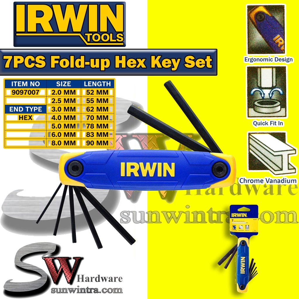 IRWIN 7PCS Metric Folding Hex Key Set #9097007 Fold-up Hex Key Set ...
