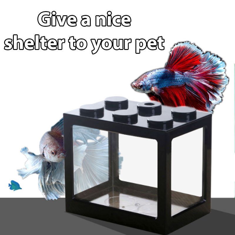 Lego Block Mini Cute Aquarium Fish Tank Stackable Shape LED Light Home ...