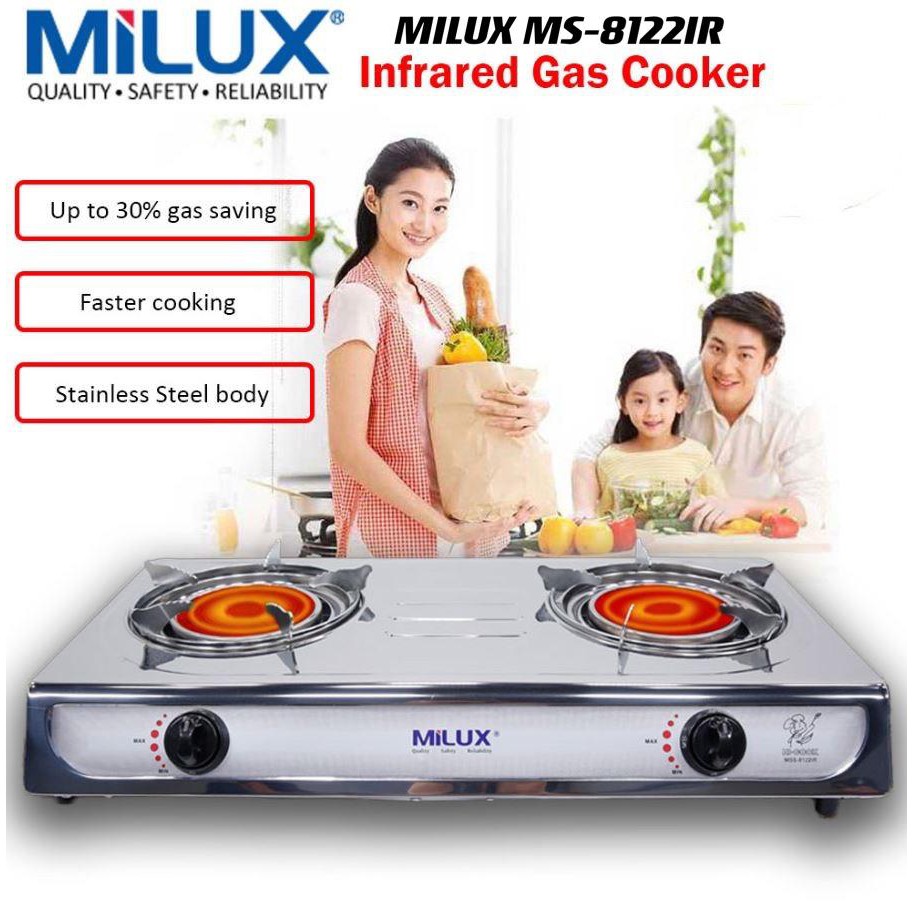 MILUX MSS-8122IR 5.6kW Infrared 2 Burners Stainless Steel Gas Stove ...