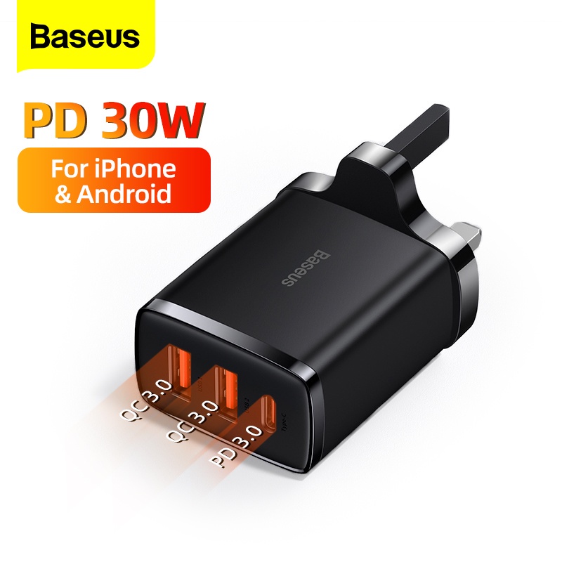 Baseus UK Plug Type C Dual USB Quick Charging QC3.0 PD3.0 Charger For ...