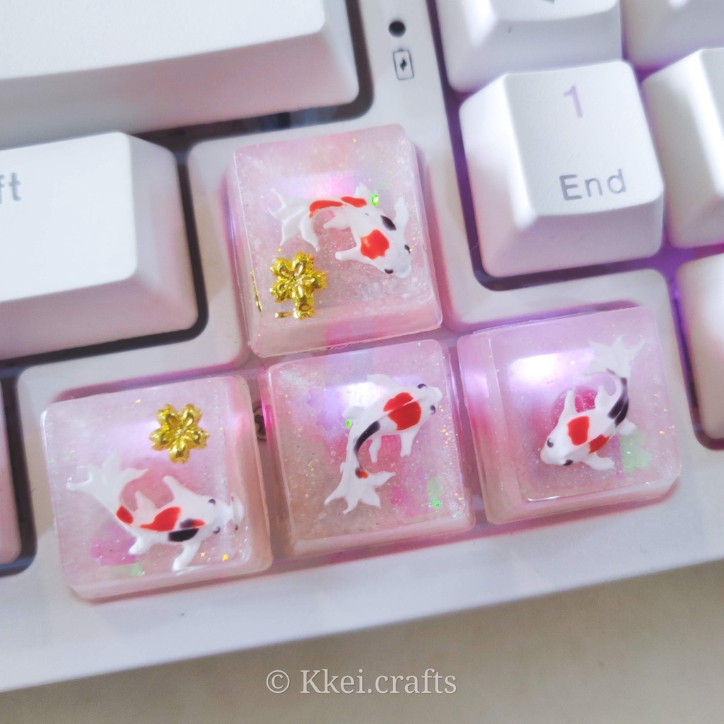 Kkei Sakura KOI fish Keycaps for Cherry MX Switches, Handmade Resin ...