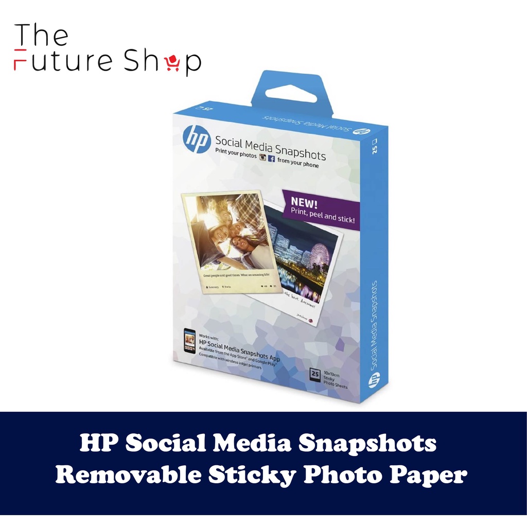 HP Social Media Snapshots Removable Sticky Photo Paper-25 sht/4 x 5 in ...
