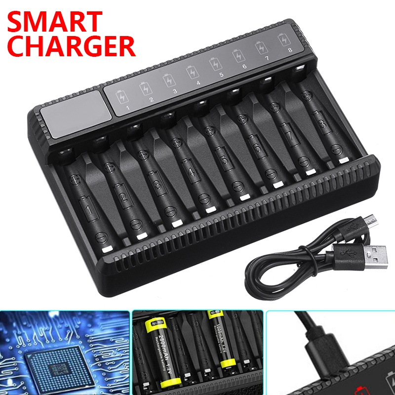 New 8 Slot LED Display Smart Charger for AA/AAA 1.2V NiMH Rechargeable ...