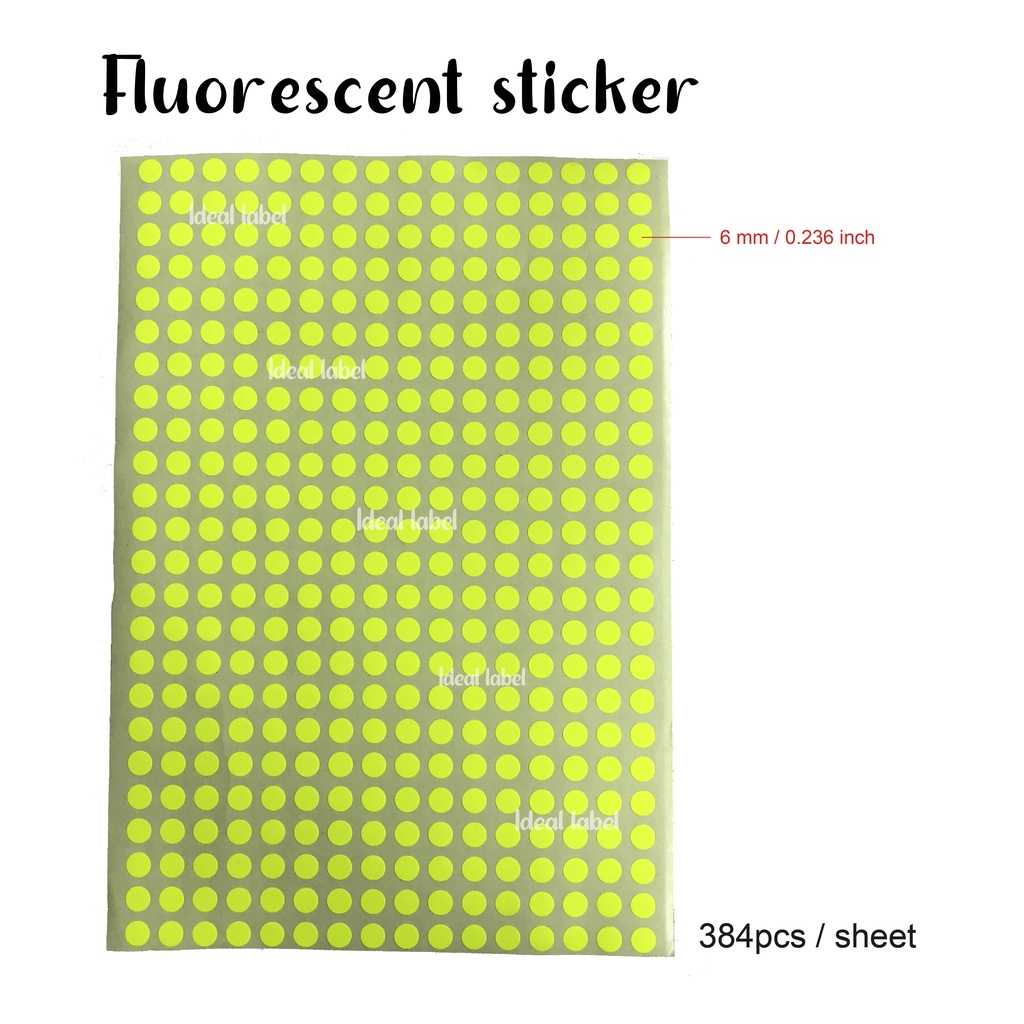 Round 6mm Fluorescent stickers / Stiker bulat / Dot label - 10 sheets ...