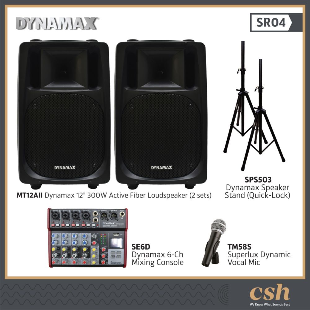 DYNAMAX Sound System set SE6D 6-Channel Mixer, MT12AII 12" Active ...