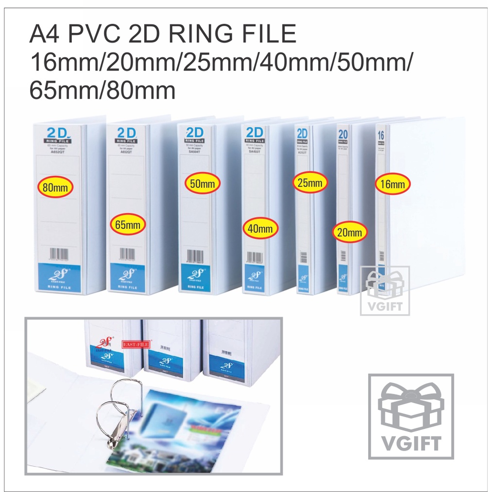 A4 PVC 2D RING FILE WITH FULL TRANSPARENT 16mm/20mm/25mm/40mm/50mm/65mm ...