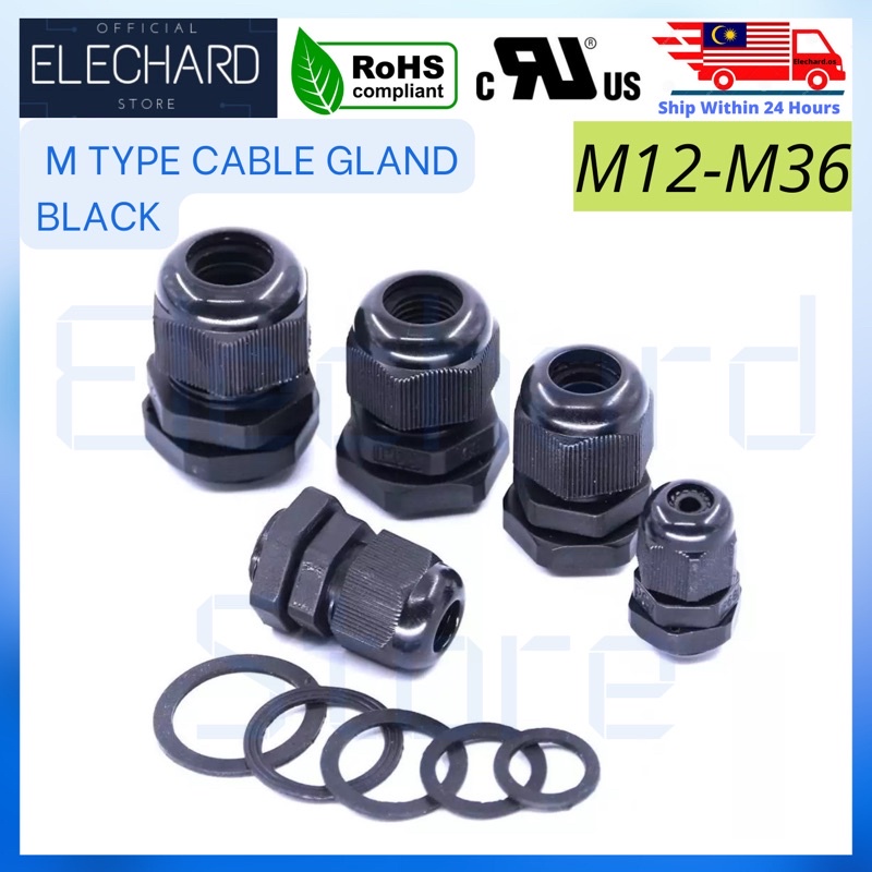 Cable Gland M Gland Nylon IP68 Black M12 M16 M18 M20 M22 M24 M25 M27 M30 M32 M36 | Shopee Malaysia