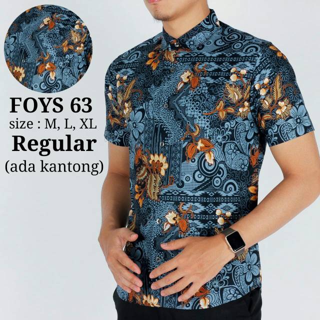 Exclusive Slimfit Batik Blue Color Navy Short Sleeve Foys 63 Batik ...