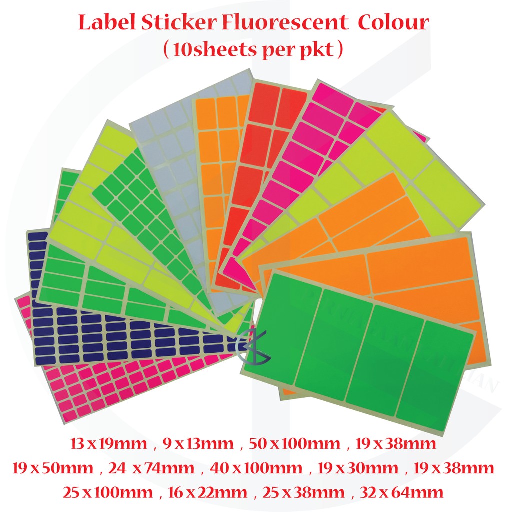 Color Sticker / Label Paper Sticker Fluorescent Colour (10 Sheets per ...